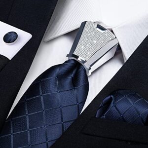 DiBanGu Navy Blue Plaid Ties for Men Silk Jacquard Woven Necktie and Pocket Square Set with Tie Accessories Cufflinks Formal Bussiness