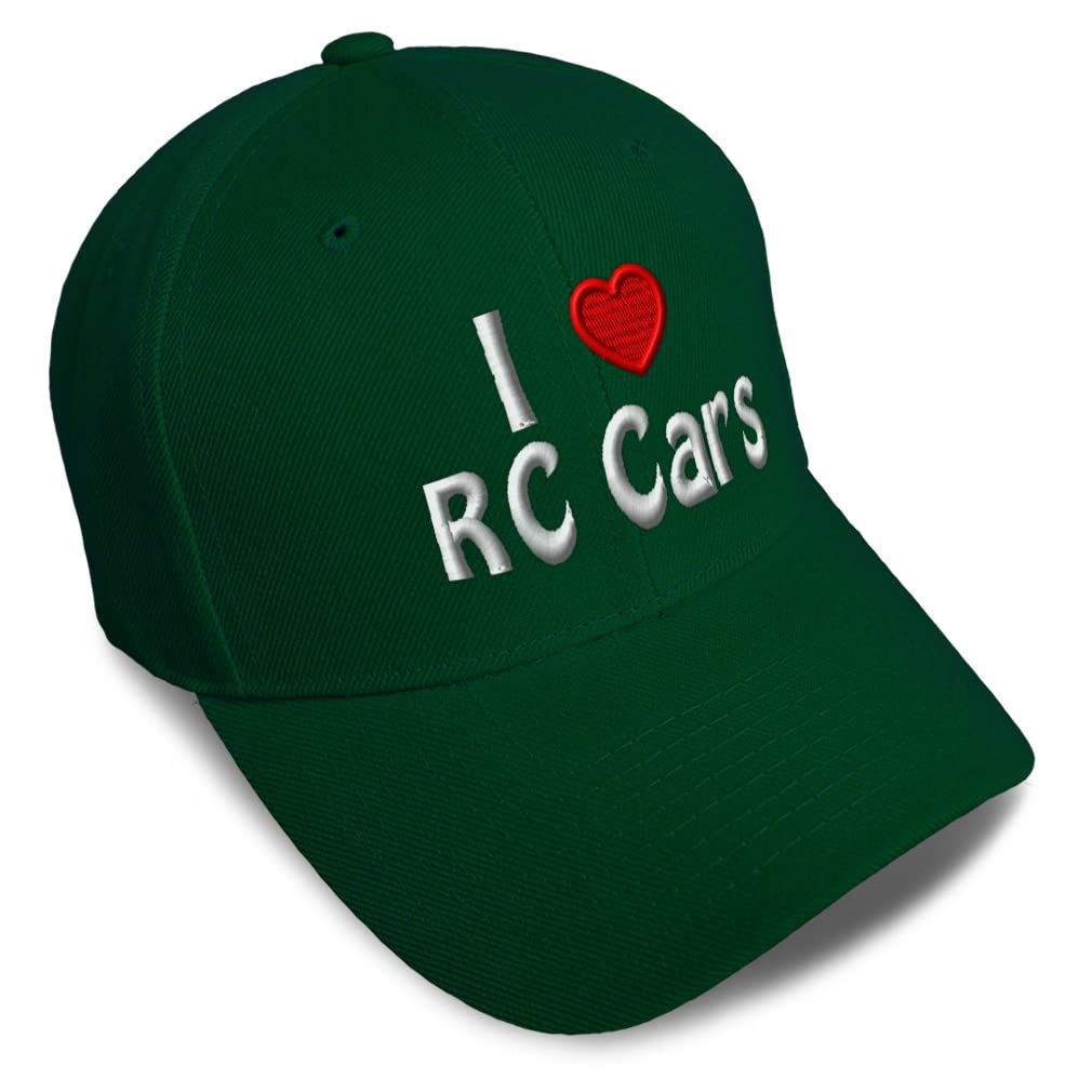 Baseball Cap I (Love) Rc Cars Red Heart Hobbies Lovers Cars Acrylic Dad Hats for Men & Women Forest Green Design Only