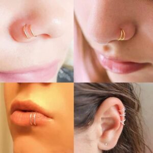 Double Nose Ring Hoops for Single Piercing Double Hoop Nose Ring 20 Gauge 8mm for Single Piercing Double Nose Ring Hoop Double Loop Spiral Nose Rings for Women Girls (20 Gauge 8mm, 6 Mixed Color)