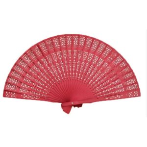 handmade folding fan folding fan, hand-held fan,vintage flower pattern fan hollow wooden hand fan gift hand-held folding fan for women handheld fan (color : red 1)