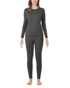 lapasa women's thermal underwear set fleece lined long johns top shirt & bottom soft base layer thermoflux 300 extra warm heavyweight cold weather l44 medium dark heather gray