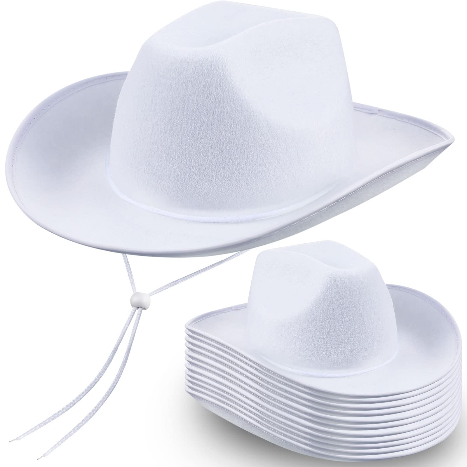 Zhanmai 12 Pack Bulk Cowboy Hat for Adult Wide Brim Plain Western Cowgirl Hat Costume Texan Country Cowboy Hat for Women Men (White)