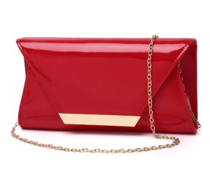 muduo women patent leather fashion clutch purses evening bag handbag (red)