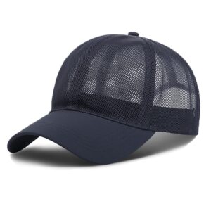 gegeen domog mesh baseball cap for men women summer trucker hat solid quick-drying sports running hat (dark blue)