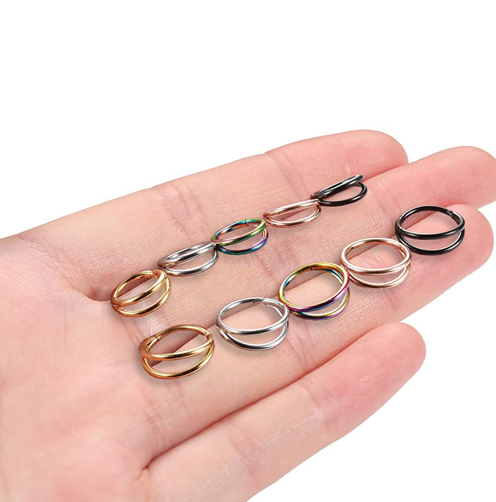 Carper Nose Ring Hoop Nose Ring Double Nose Ring for Single Piercing Clicker Double Septum Ring Jewelry(18g Black 8mm)