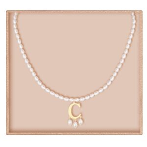 jsjoy pearl initial necklaces for women mom gifts from daughters gold initial necklace freshwater pearl choker necklace letter c necklace mom birthday gifts high school graduation gifts