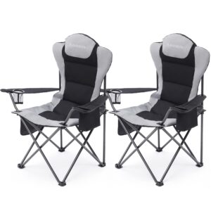 aohanoi 2 pack camp chairs for heavy people, outdoor folding camping chairs with cup holder & cooler bag for outside supports up to 300lbs (2 pcs, black)