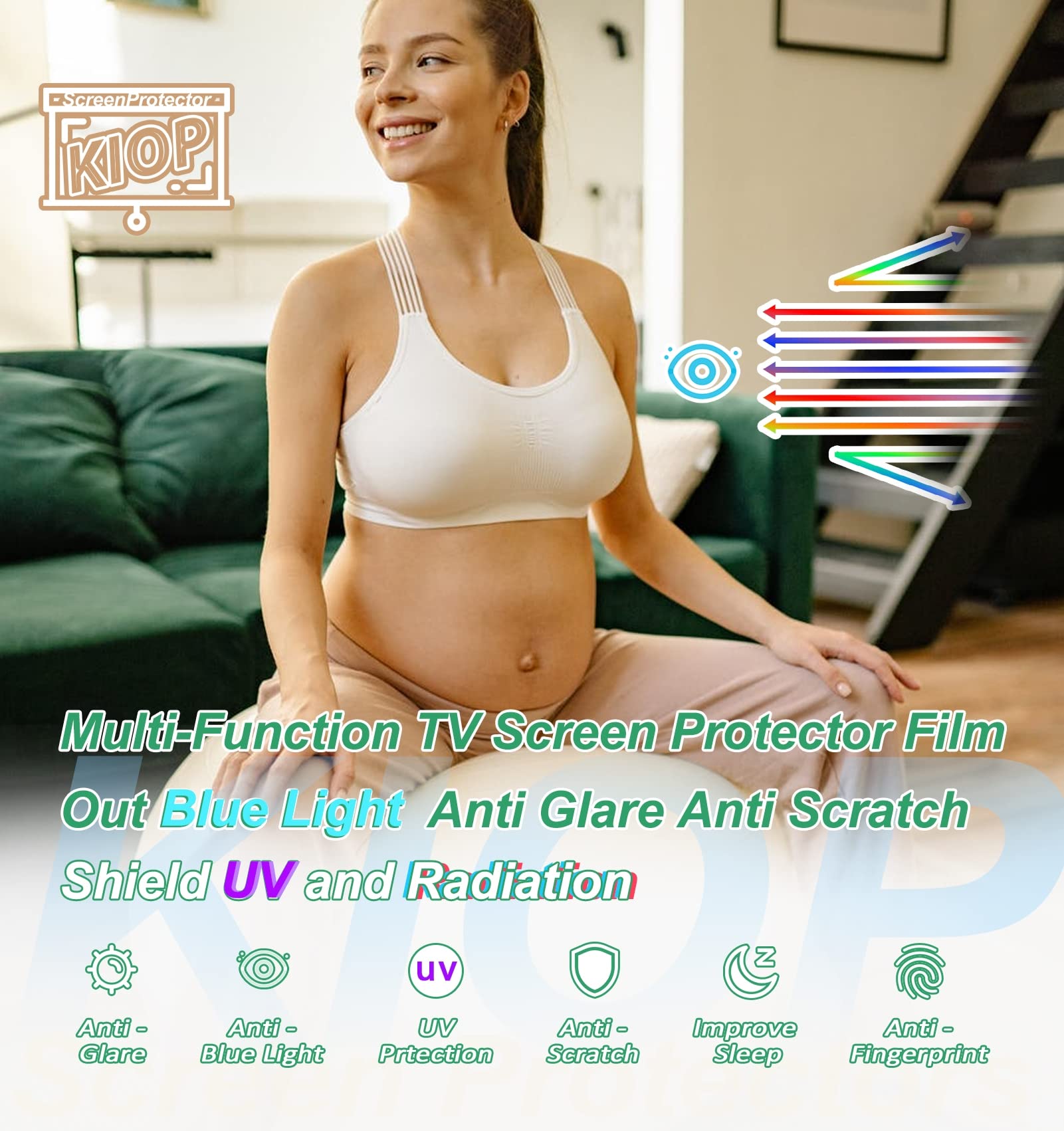 KIOP Out Blue Light Anti Glare Anti Blue Light Multi-Function Screen Protector for 65 Inch Matte TV Screen Protector Film,Protection Eyes,Guard Against Radiation,65" Wide Frame