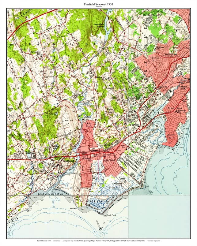 Fairfield Seacoast 1951 - Old Topographic Map USGS Sasco Hill Custom Composite Reprint Connecticut 7x7 - Coast 6-24"x30"