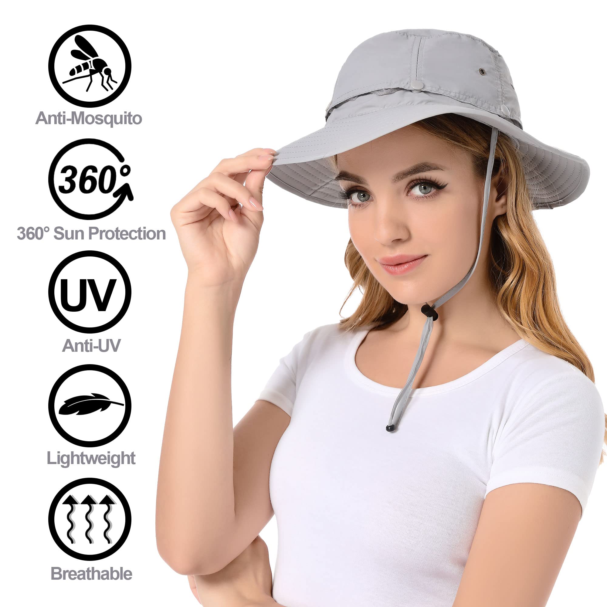 Mosquito Head Net Hat - Bug Cap UPF 50+ Sun Protection with Hidden Netting for Beekeeping Hiking Men & Women Light Grey