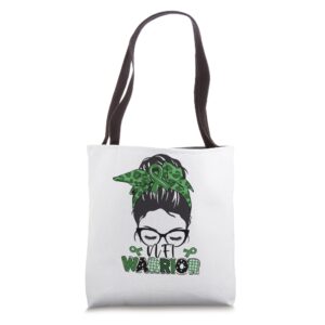 tu messy bun green ribbon nf1 neurofibromatosis awareness tote bag