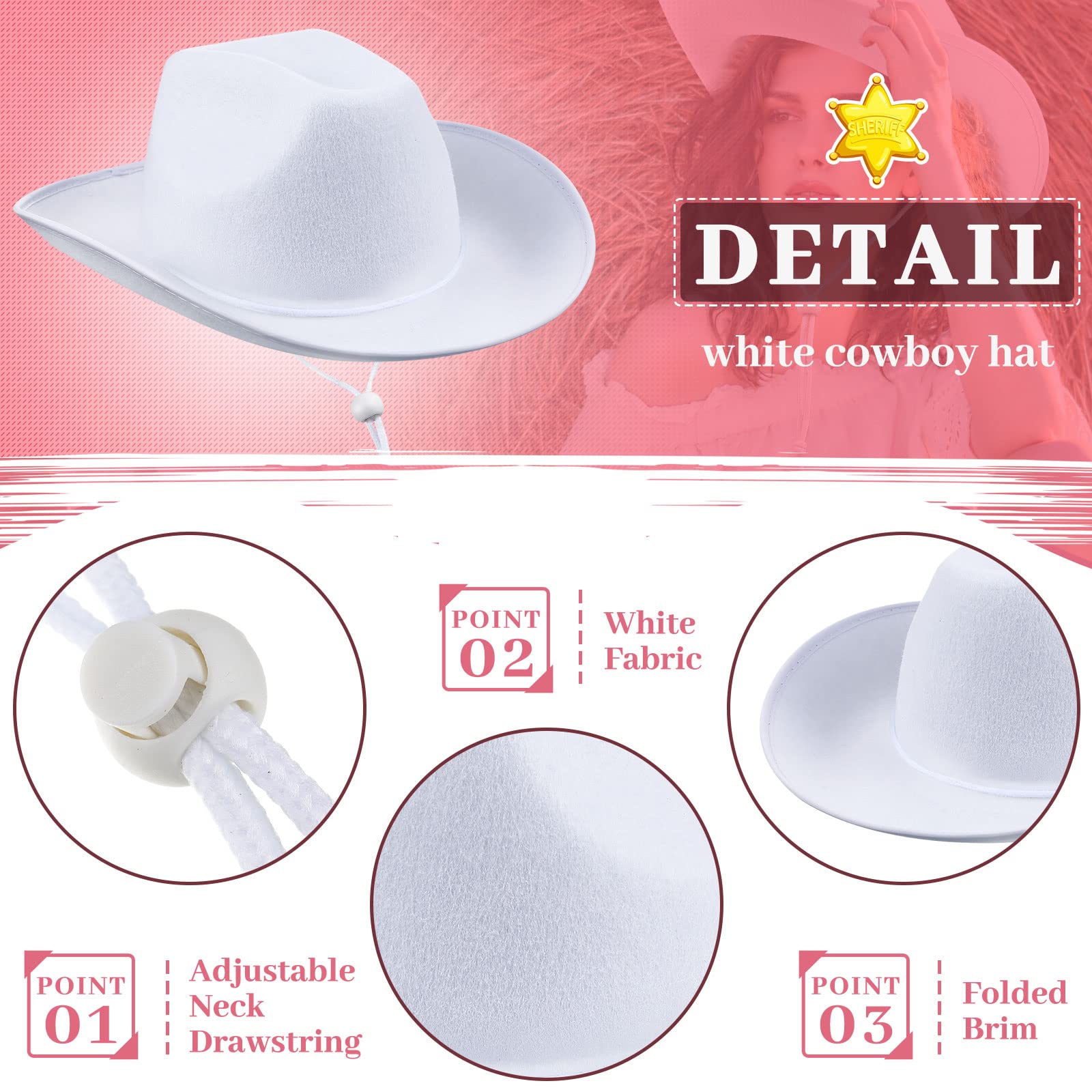 Zhanmai 12 Pack Bulk Cowboy Hat for Adult Wide Brim Plain Western Cowgirl Hat Costume Texan Country Cowboy Hat for Women Men (White)