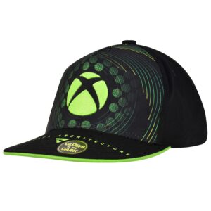 microsoft xbox baseball hat, glow in the dark skater adult snapback cap with flat brim, green/black, one size