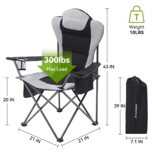 Aohanoi 2 Pack Camp Chairs for Heavy People, Outdoor Folding Camping Chairs with Cup Holder & Cooler Bag for Outside Supports up to 300lbs (2 Pcs, Black)