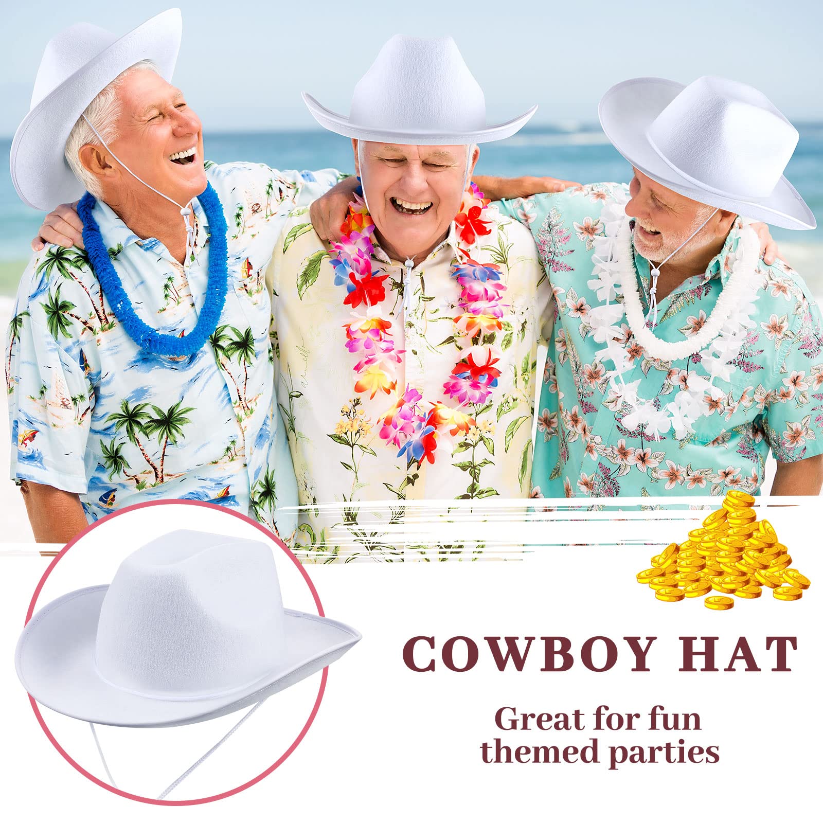 Zhanmai 12 Pack Bulk Cowboy Hat for Adult Wide Brim Plain Western Cowgirl Hat Costume Texan Country Cowboy Hat for Women Men (White)