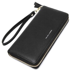 vocus womens wallet rfid blocking zip around wallet pu leather large travel long purse credit card holder with wristlet