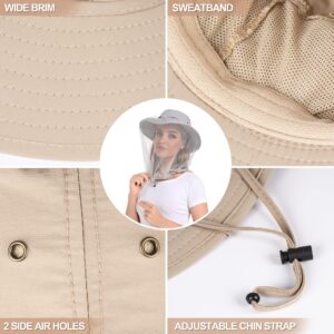 Mosquito Head Net Hat - Bug Cap UPF 50+ Sun Protection with Hidden Netting for Beekeeping Hiking Men & Women Khaki