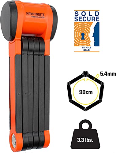 Kryptonite Evolution 790 Folding Bike Lock, Compact Lightweight High Security Anti-Theft Foldable Bicycle Lock with 2 Keys and Mount for E-Bikes Scooter Road Mountain Bikes, 90cm (35 in) Orange