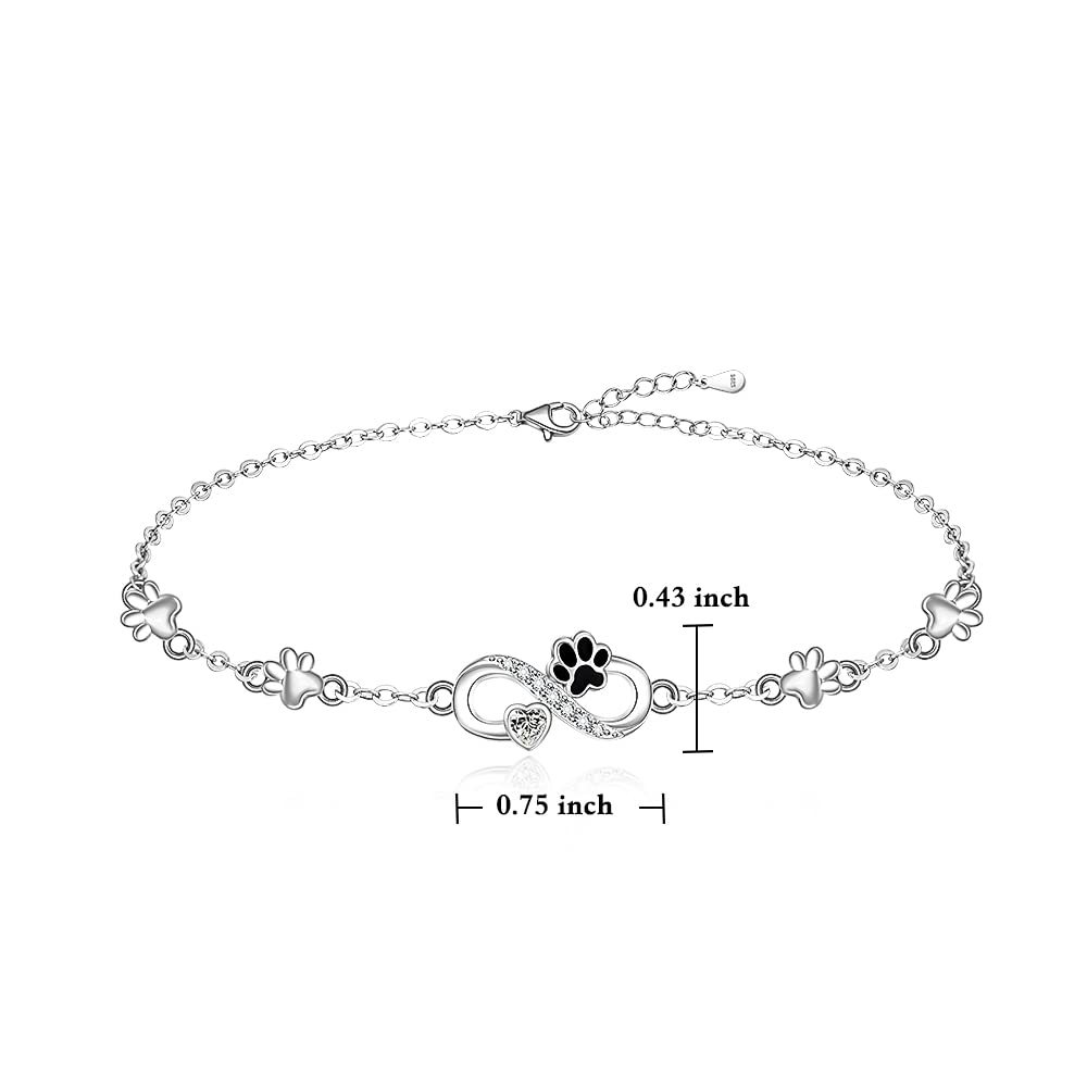 Fenthring Cat Dog Paw Print Bracelet Sterling Silver Infinity Heart Puppy Paw Memorial Mothers Day Bracelets for Women Jewelry Gifts