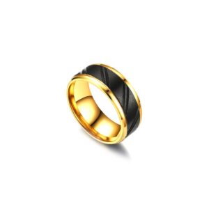 fusamk fashion black gold stainless steel band ring(gold(12))