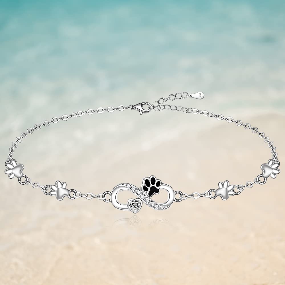 Fenthring Cat Dog Paw Print Bracelet Sterling Silver Infinity Heart Puppy Paw Memorial Mothers Day Bracelets for Women Jewelry Gifts