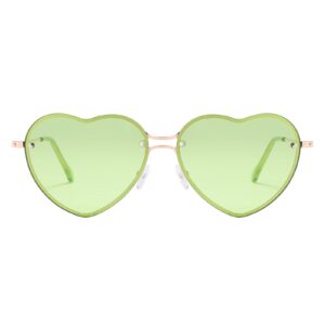 Przene Green Heart Sunglasses For Women Metal Frame Fashion Lovely Sunglasses 100% UV Protection. (Standard, Green)