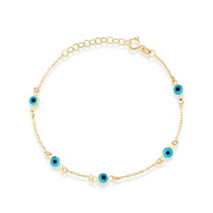 gelin 14k solid gold blue evil eye bead station adjustable bracelet for women