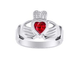 rylos rings 14k white gold claddah love, loyalty & friendship heart 6mm gem irish wedding band claddagh rings july ruby jewelry size 8