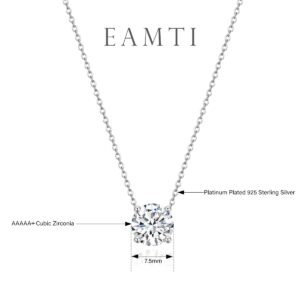 AMTI 925 Sterling Silver Plated Necklaces for Women Solitaire 1.5 Carat CZ Round Pendant Necklace | Dainty Glod Necklaces for Women Mother's Day