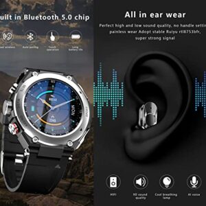 T92 Smart Watch with Earbuds MP3 Bluetooth Headset 3 in 1 1.28 Inch Smartwatch Built-in Wireless Earbuds Speaker Round Fitness Tracker Music Body Health Monitor (Black)