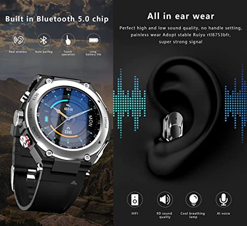 T92 Smart Watch with Earbuds MP3 Bluetooth Headset 3 in 1 1.28 Inch Smartwatch Built-in Wireless Earbuds Speaker Round Fitness Tracker Music Body Health Monitor (Black)