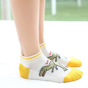 CHUNG Boys Cotton Ankle Socks 5/10 Pack Low Cut Dinosaur Mesh 2-9Y Light Weight Back School Running Sports Casual (2-4Y, 10pk Dino022)