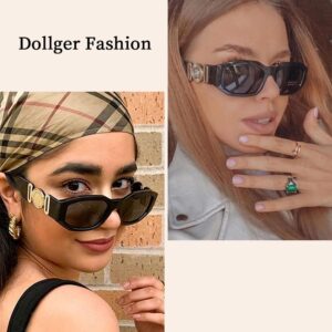 Dollger Rectangle Sunglasses for Women Trendy Irregular Luxury Design Black Sunlasses UV Protection