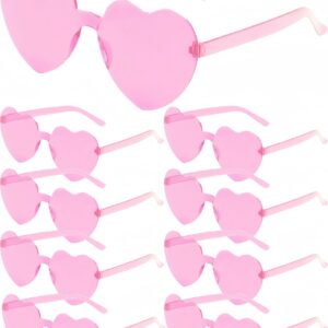 ZHANGBY 9 Pairs Heart Sunglasses for Women Frameless Trendy Transparent Hot Pink Glasses (Pink)