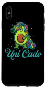 iphone xs max uni cado, cute avocado, funny unicorn, guacamole, vegan case