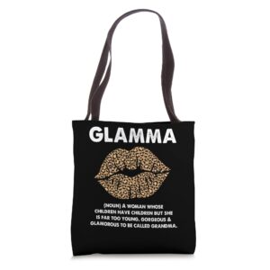 glamma mothers day leopard print lips grandma grandmother tote bag