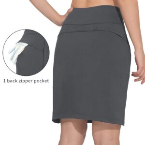 MakyeAme Women's 20" Knee Length Golf Skorts Skirts Casual Athletic Tennis Modest Skirts High Waist with Pockets UPF50+, Dark Grey XL