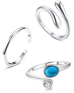 milacolato 925 sterling silver toe rings set for women hypoallergenic adjustable band ring open toe ring foot jewelry minimalist teardrop turquoise toe rings summer accessory