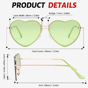 Przene Green Heart Sunglasses For Women Metal Frame Fashion Lovely Sunglasses 100% UV Protection. (Standard, Green)