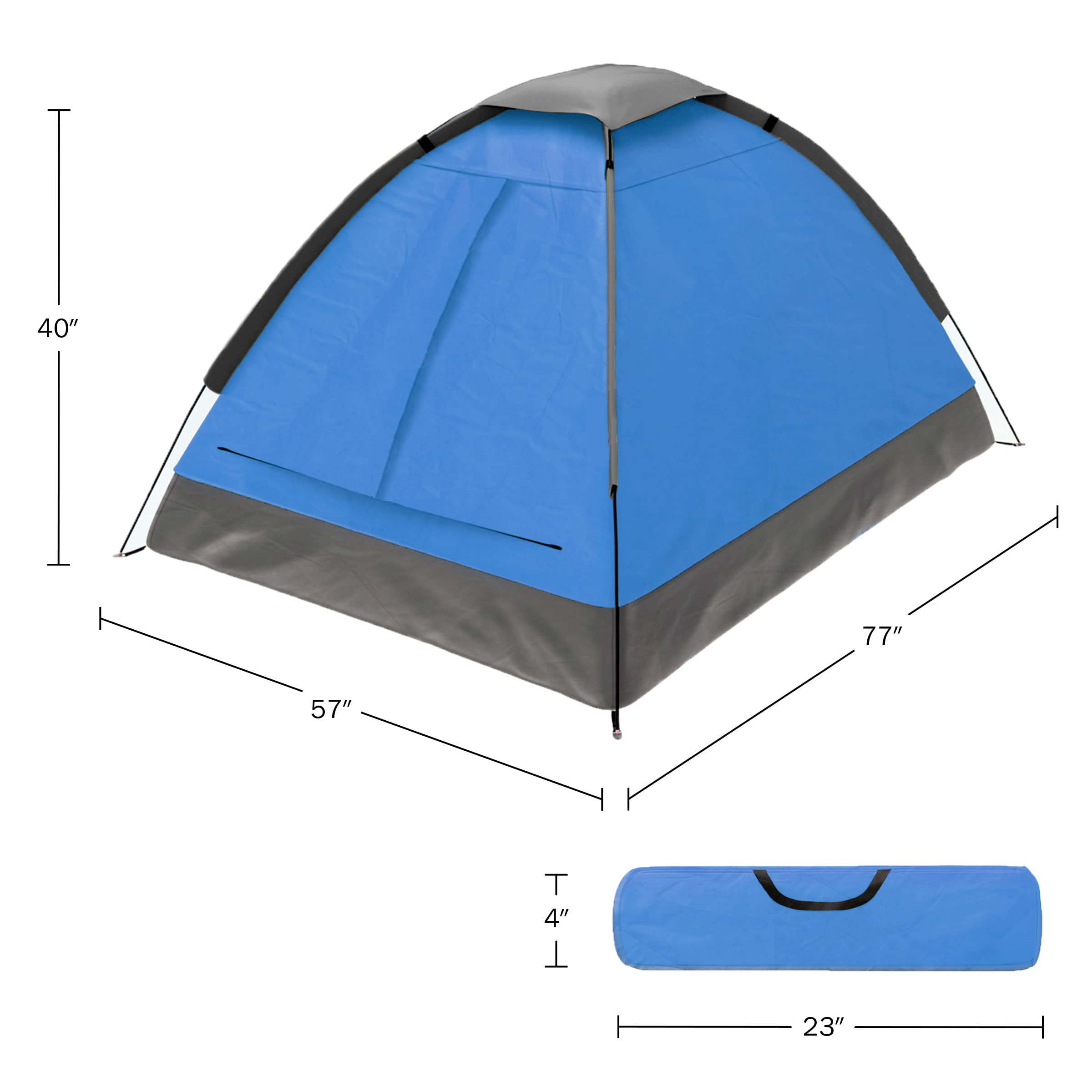 2-Person Tent with Sleeping Bag – Camping Gear Set Includes Outdoor Dome Tent with Rain Fly and 1 Adult Sleep Bag by Wakeman Outdoors (Blue)