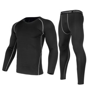 workout set compression shirt pants top long sleeve sports tight base layer quick dry & moisture-wicking