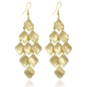 layered leaf earrings - lightweight chandelier earrings for women, vintage statement earrings (gold square)