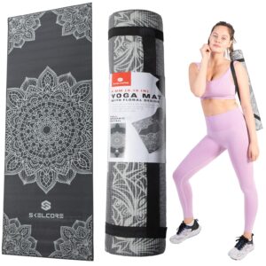 skelcore 4mm pvc yoga mat with non-slip honeycomb texture for enhanced stability | lightweight exercise mat for pilates, yoga, hiit & floor exercises, lotus design