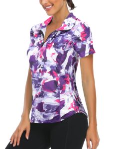 luranee womens golf shirt,workout tops short sleeve half-zip spf 50+ sun protection shirts cooling dry fit running clothes lightweight hiking sport yoga jacket active wear tie dye medium