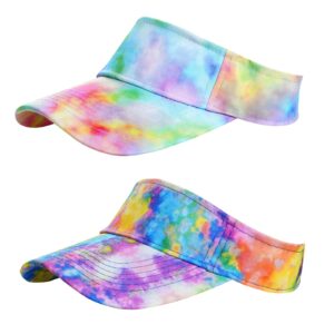 rbenxia 2 pieces of adjustable sport visors sun visor hats cap visors for women and men (tie dye green and tie dye multicolor)