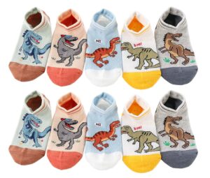 chung boys cotton ankle socks 5/10 pack low cut dinosaur mesh 2-9y light weight back school running sports casual (2-4y, 10pk dino022)