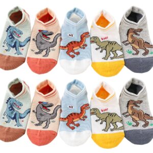 CHUNG Boys Cotton Ankle Socks 5/10 Pack Low Cut Dinosaur Mesh 2-9Y Light Weight Back School Running Sports Casual (2-4Y, 10pk Dino022)