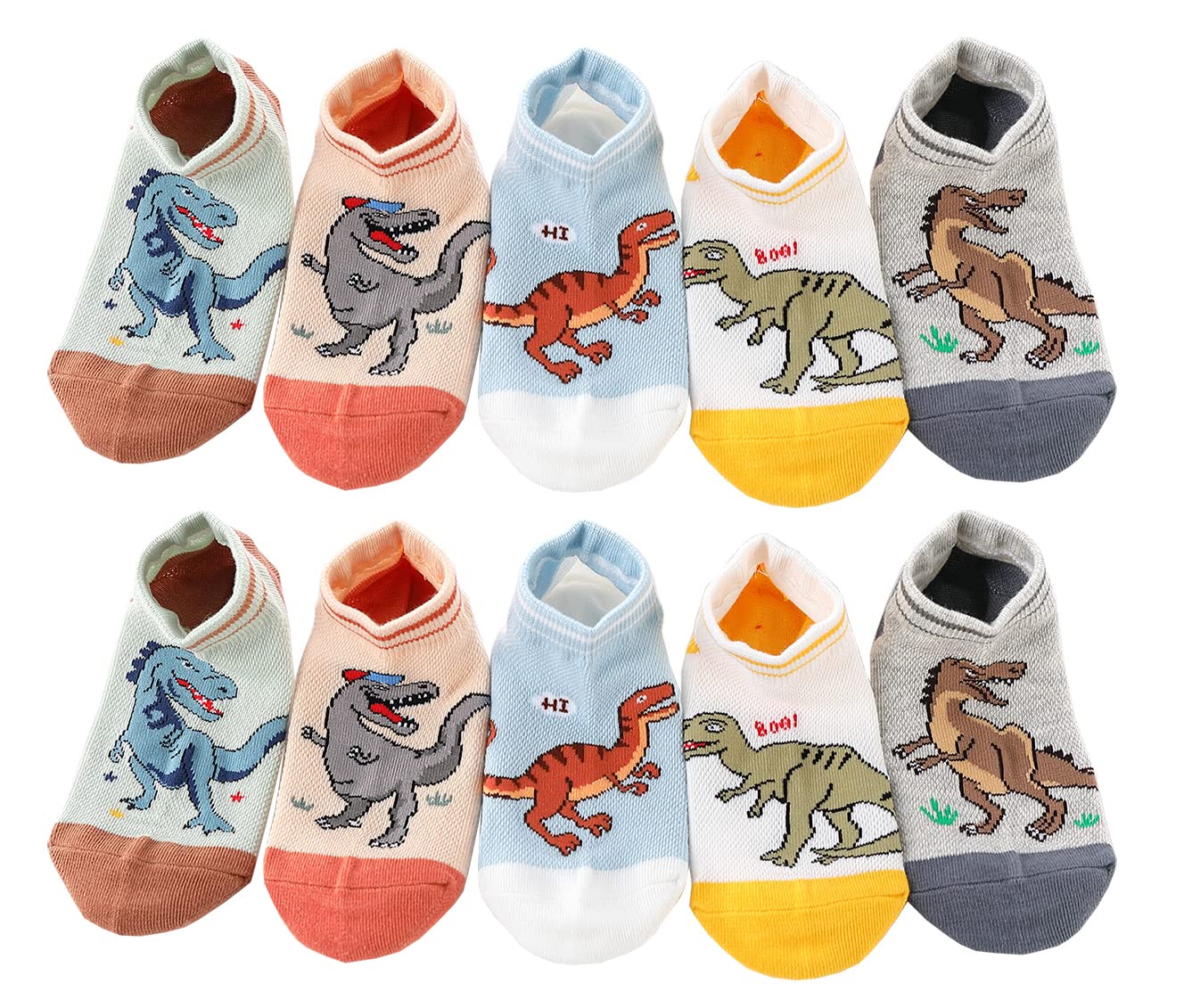 CHUNG Boys Cotton Ankle Socks 5/10 Pack Low Cut Dinosaur Mesh 2-9Y Light Weight Back School Running Sports Casual (2-4Y, 10pk Dino022)