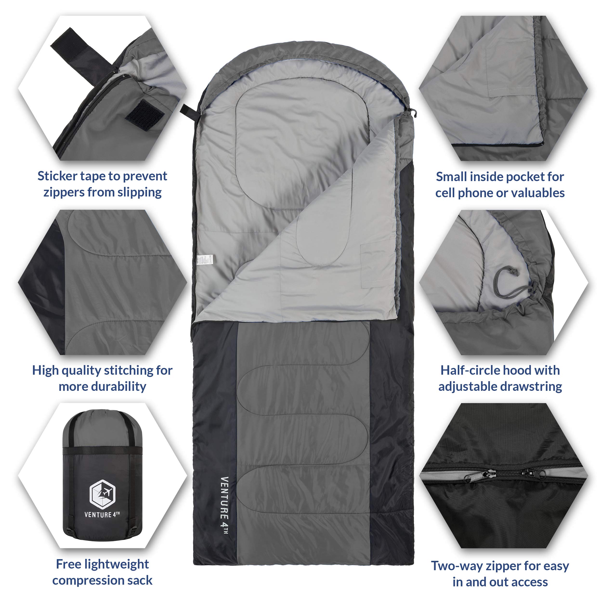 VENTURE 4TH Backpacking Warm Sleeping Bag with Self Inflating Sleeping Pad for Adults & Kids – Ideal for Hiking, Camping & Outdoor Adventures