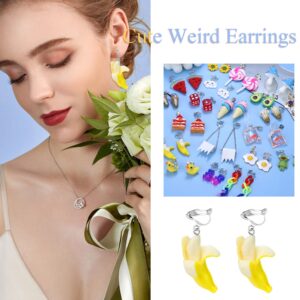 JOERICA 20Pairs Weird Clip On Earrings Funny Drop Dangle Earrings for Women Frog Flower Mushroom Butterfly Strawberry Goldfish Earrings, Stainless Steel, Cubic Zirconia